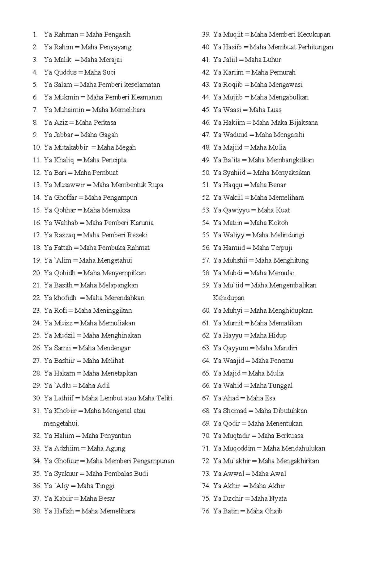 Asmaul Husna: 76 Nama & Makna dalam Islam - Studocu