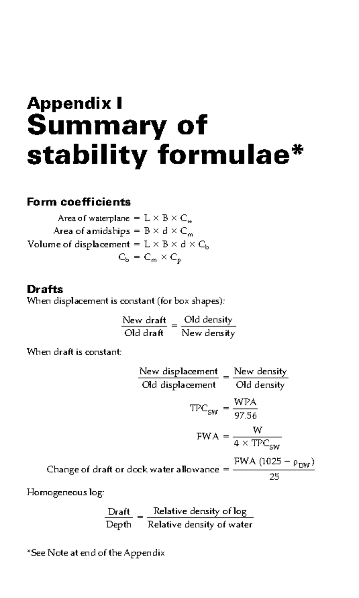 Naval Stability Formulae Overview and Key Coefficients - Studocu
