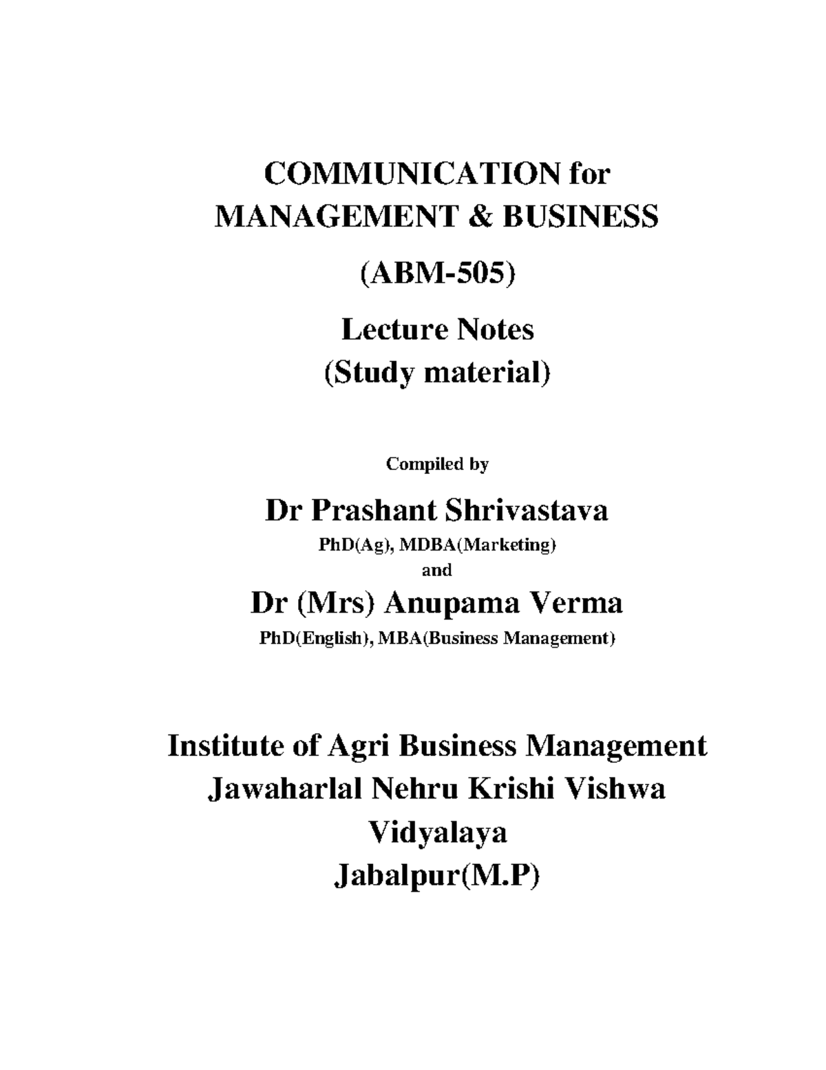 ABM-505 Communication for Management & Business Lecture Notes - Studocu