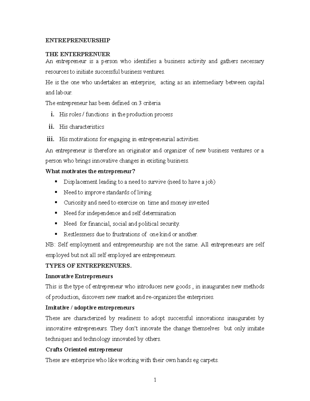 Entrepreneurship Notes: Key Concepts and Business Insights (ENT101 ...