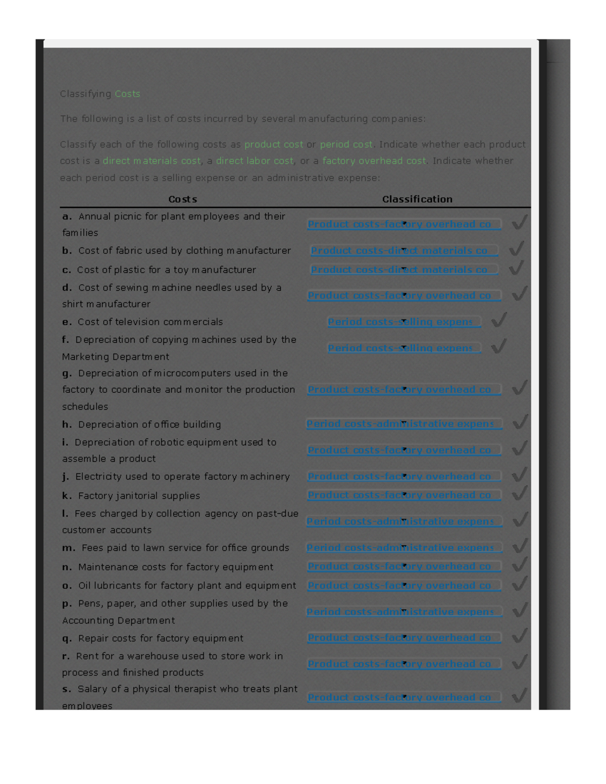 Cost Classification Analysis - Problem Set 1 Q3 - Homework - Studocu
