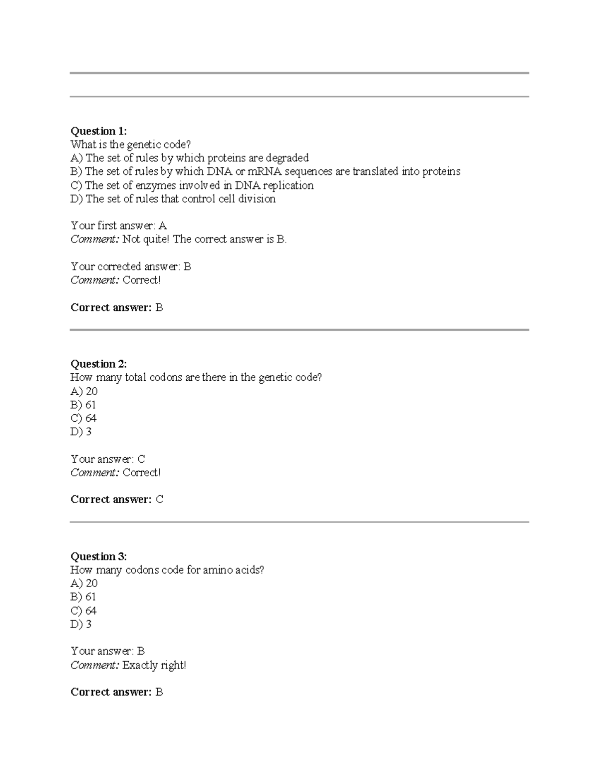 Genetic Code Quiz Answers & Explanations - BIO101 - Studocu