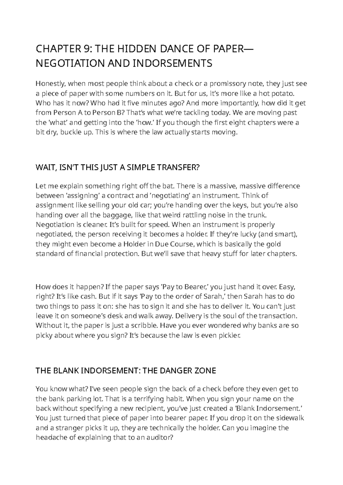 CHAPTER 9: THE HIDDEN DANCE OF NEGOTIATION & INDORSEMENTS - Studocu