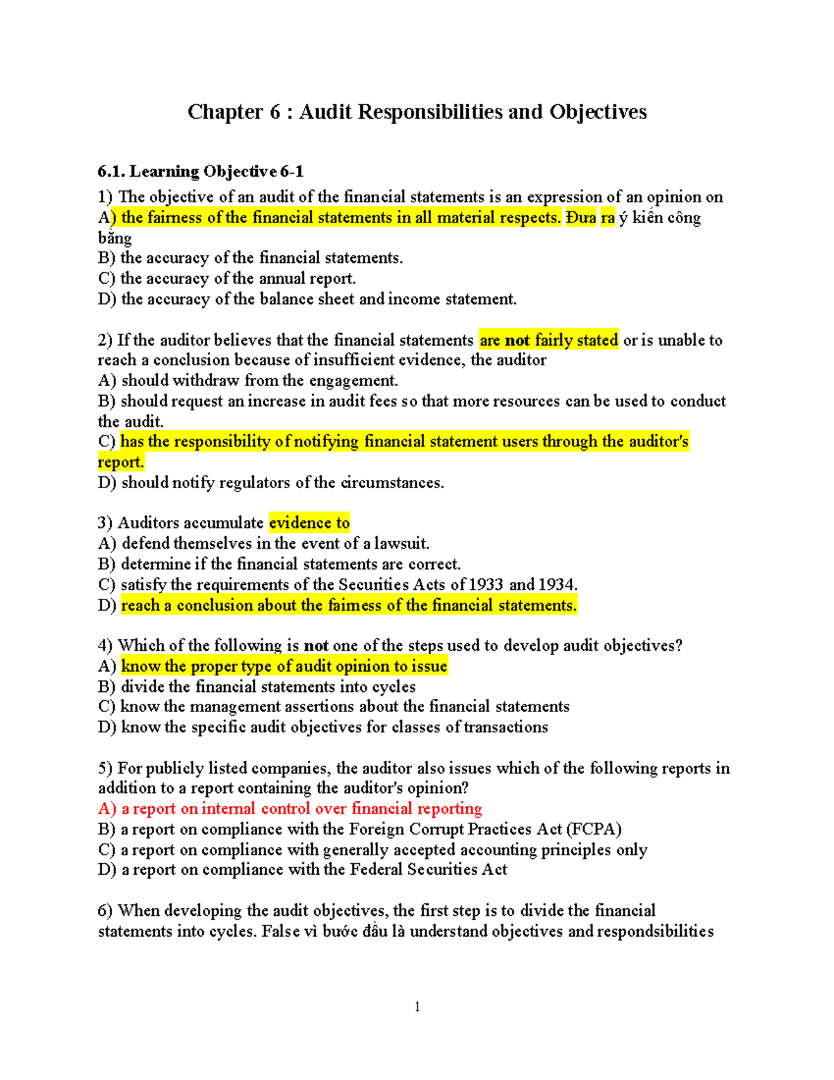 Chapter 6: Audit Responsibilities & Objectives - Study Guide - Studocu