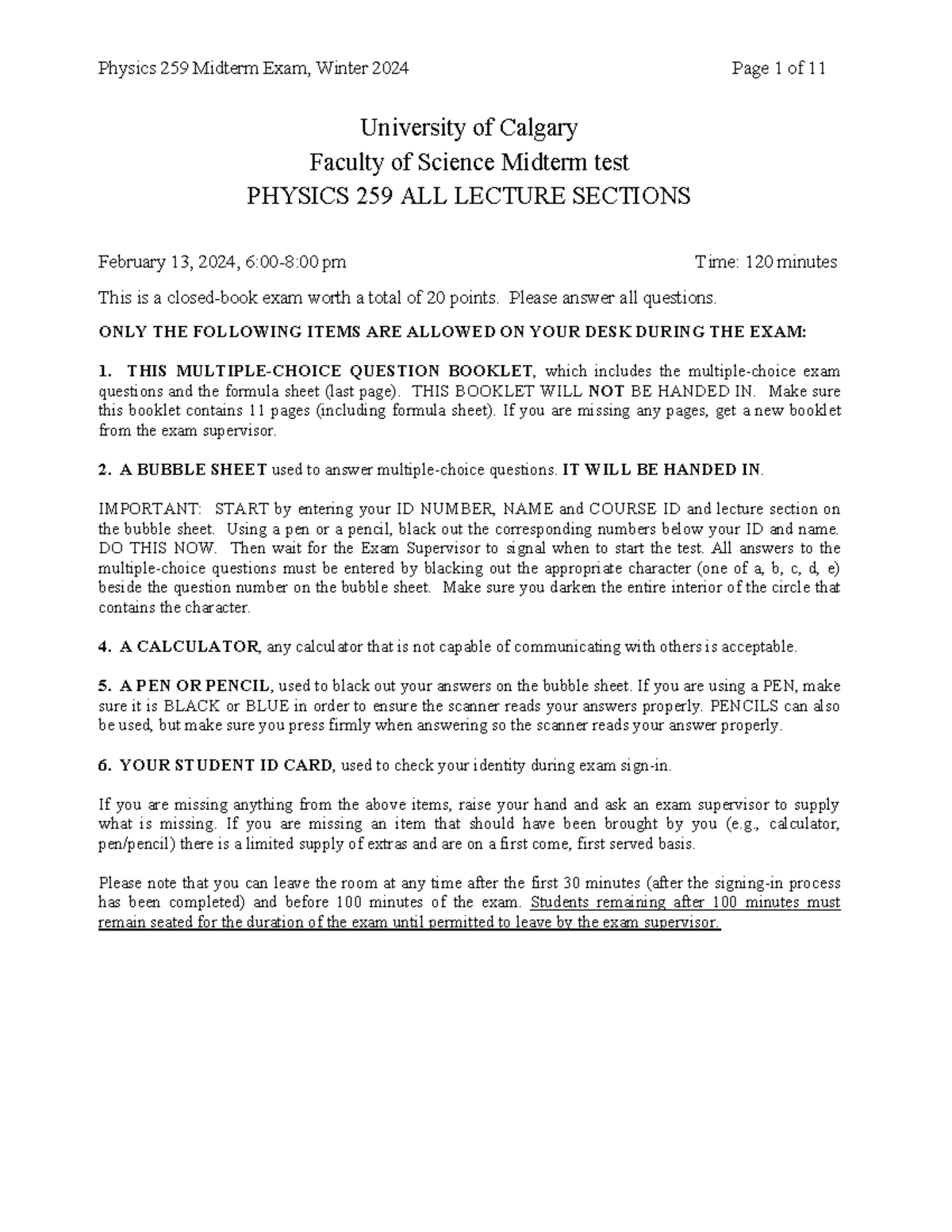 PHYS 259 W2024 - Midterm Exam Guide and Instructions - Studocu