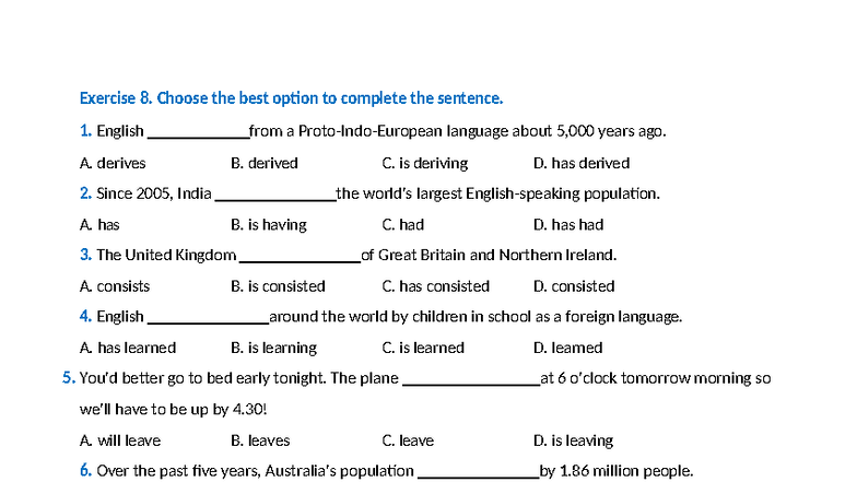 Practice UNIT 8 - Exercise and Sentence Completion - Studocu