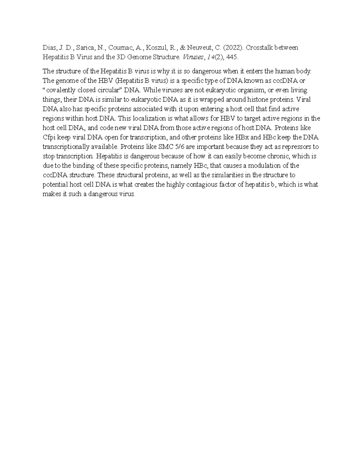 Hepatitis B Virus and 3D Genome Structure: Annotated Bibliography - Studocu