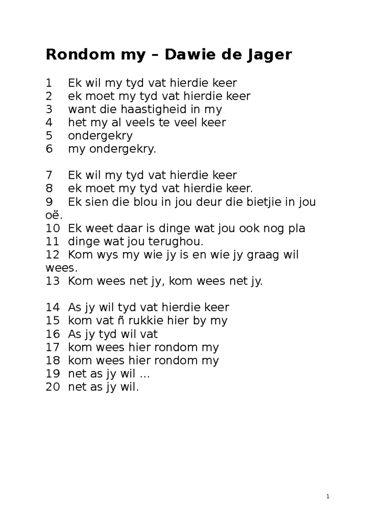 Gedig 1: Interpretasie en Analise van "Rondom my" deur Dawie de Jager ...