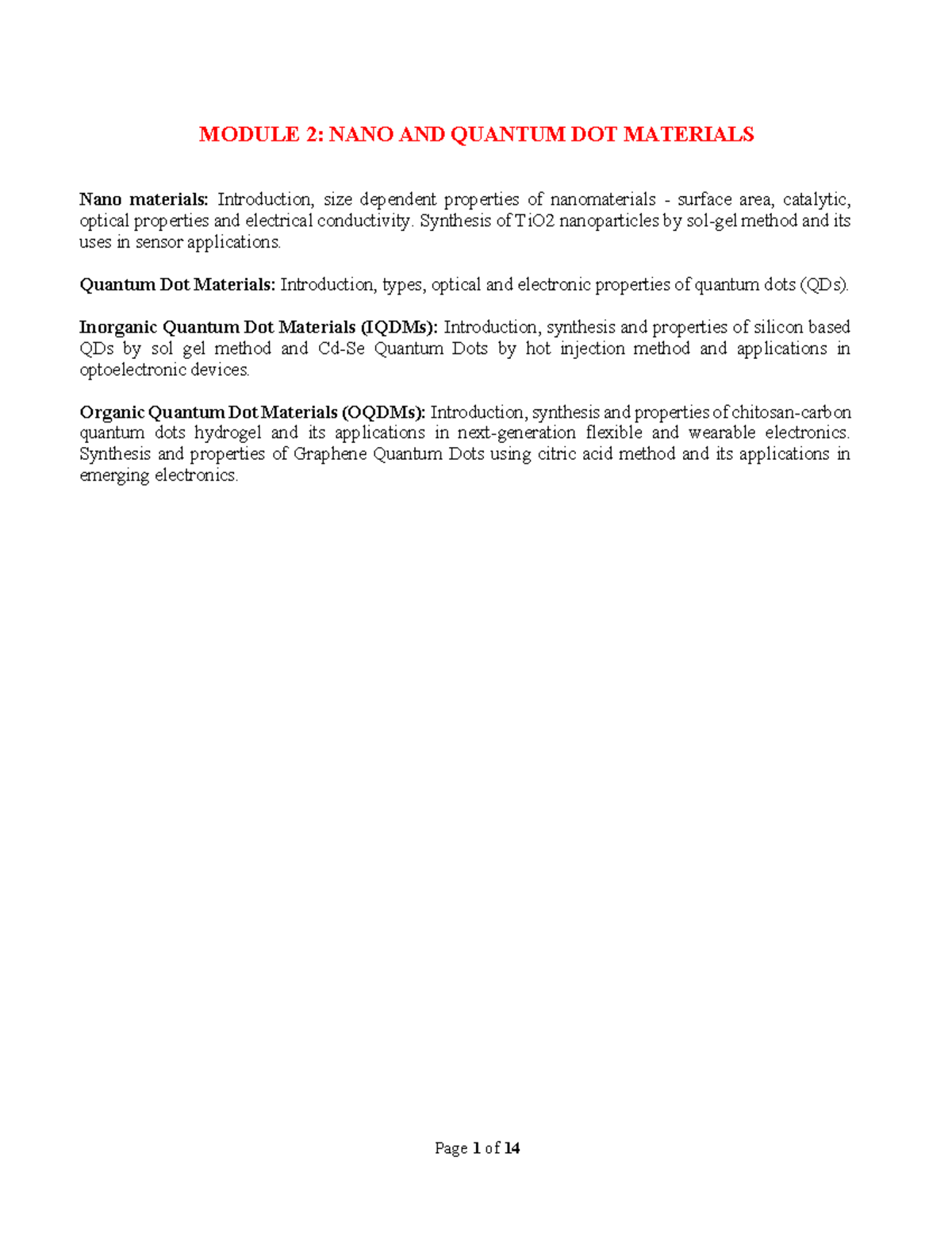 Module 2: Nano & Quantum Dot Materials - Comprehensive Notes - Studocu