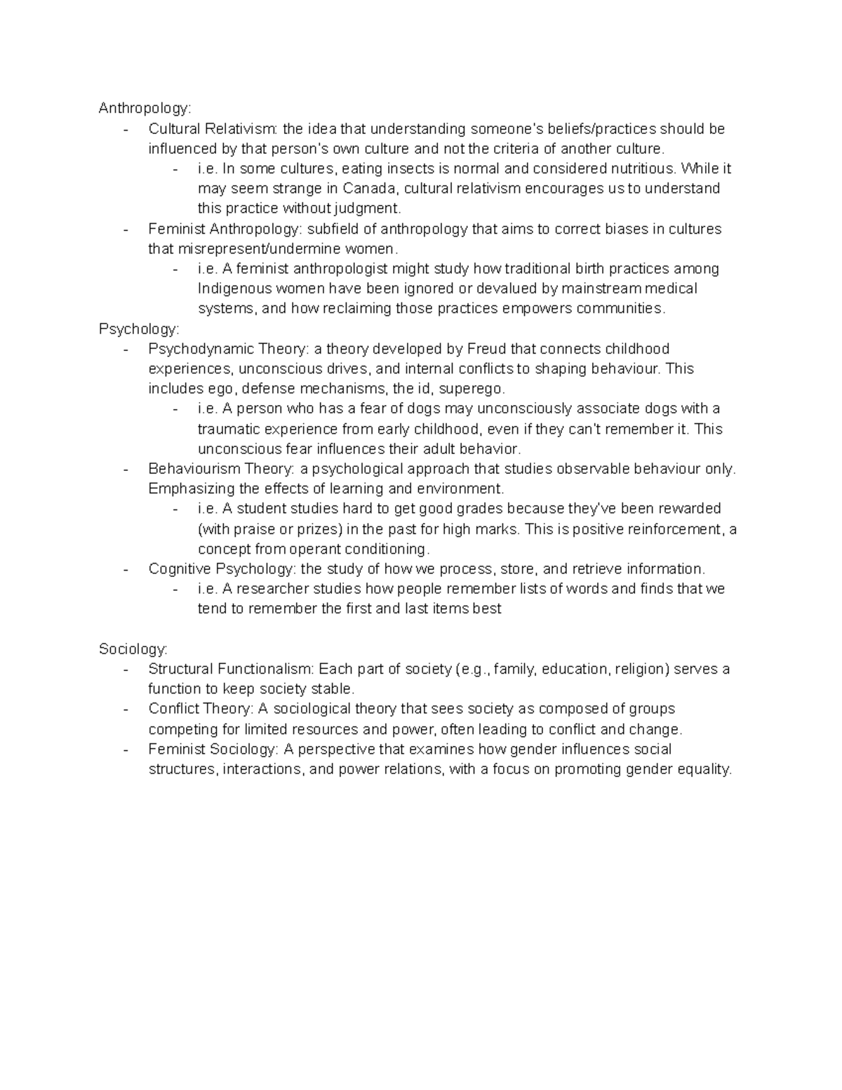 HSP3U Final Exam Notes: Anthropology, Psychology, and Sociology ...