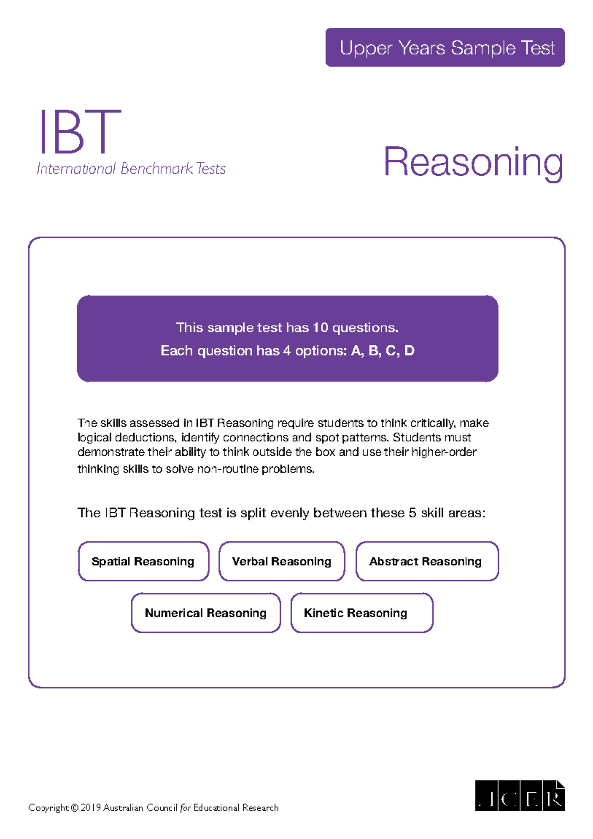 IBT Reasoning Upper Years Sample Test: Key Skills & Questions - Studocu