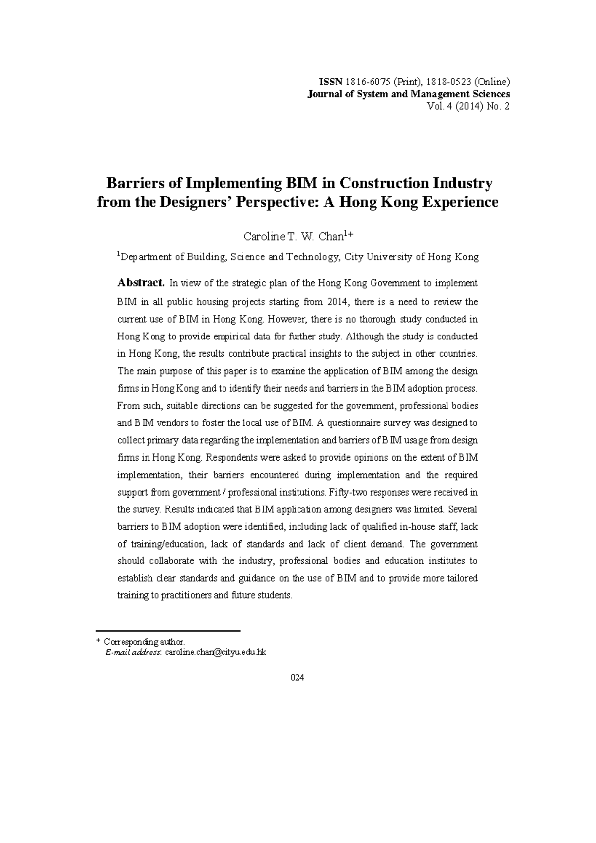 Barriers to BIM Adoption in Hong Kong's Construction Industry: Insights ...