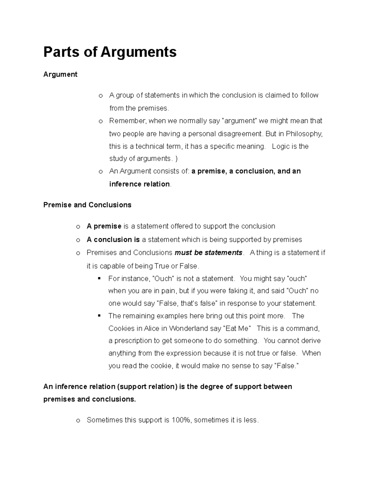Parts of an Argument - Week 3 Overview in Philosophy Class - Studocu