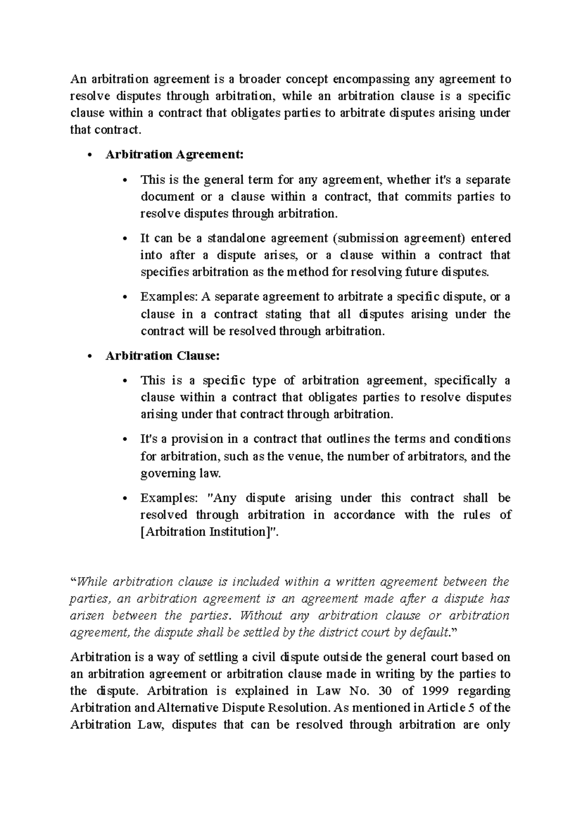 Arbitration Agreement & Clause: Key Concepts Explained - Studocu