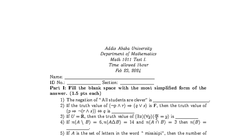 AAU Math 1011 Test I - Essential Study Guide for Final Exam - Studocu