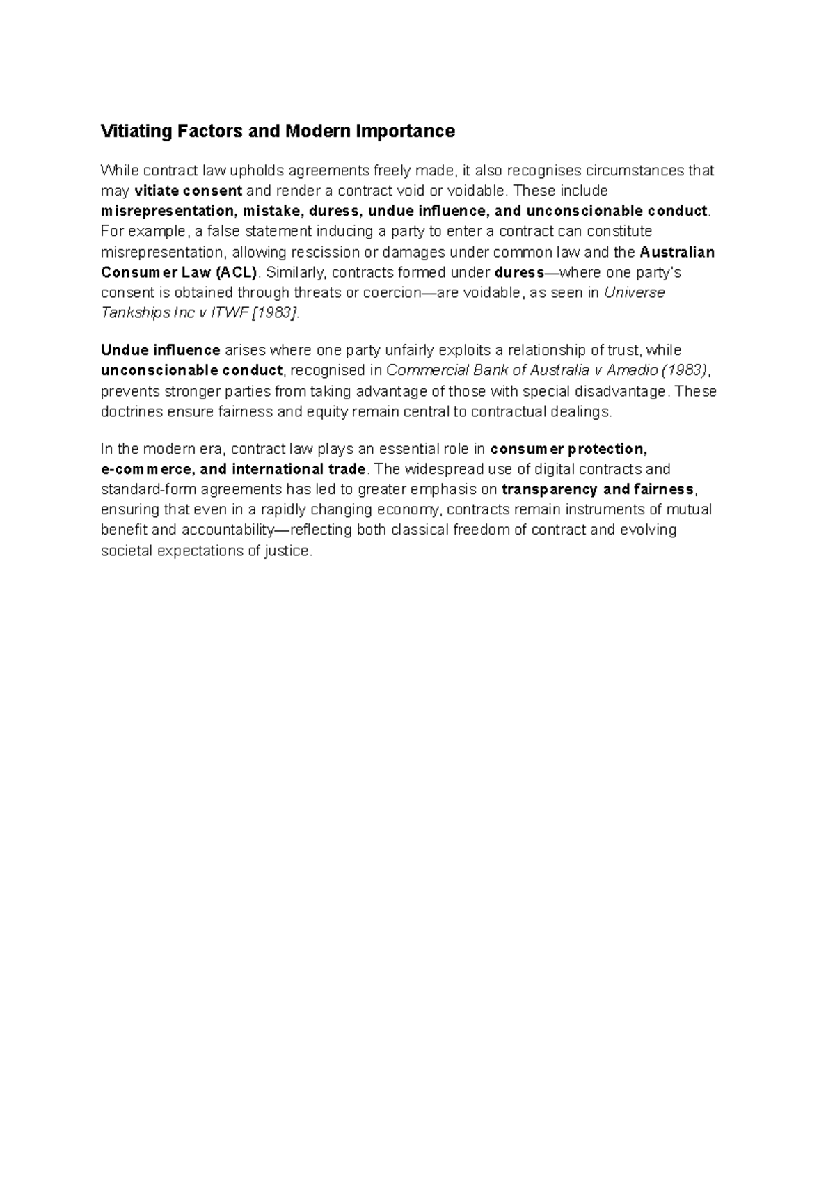 Vitiating Factors in Contract Law: Modern Implications and Importance ...