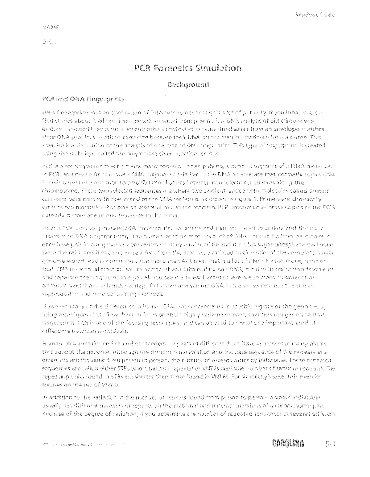 Molecular Biology: PCR Forensics Simulation Guide (DNA Fingerprinting ...