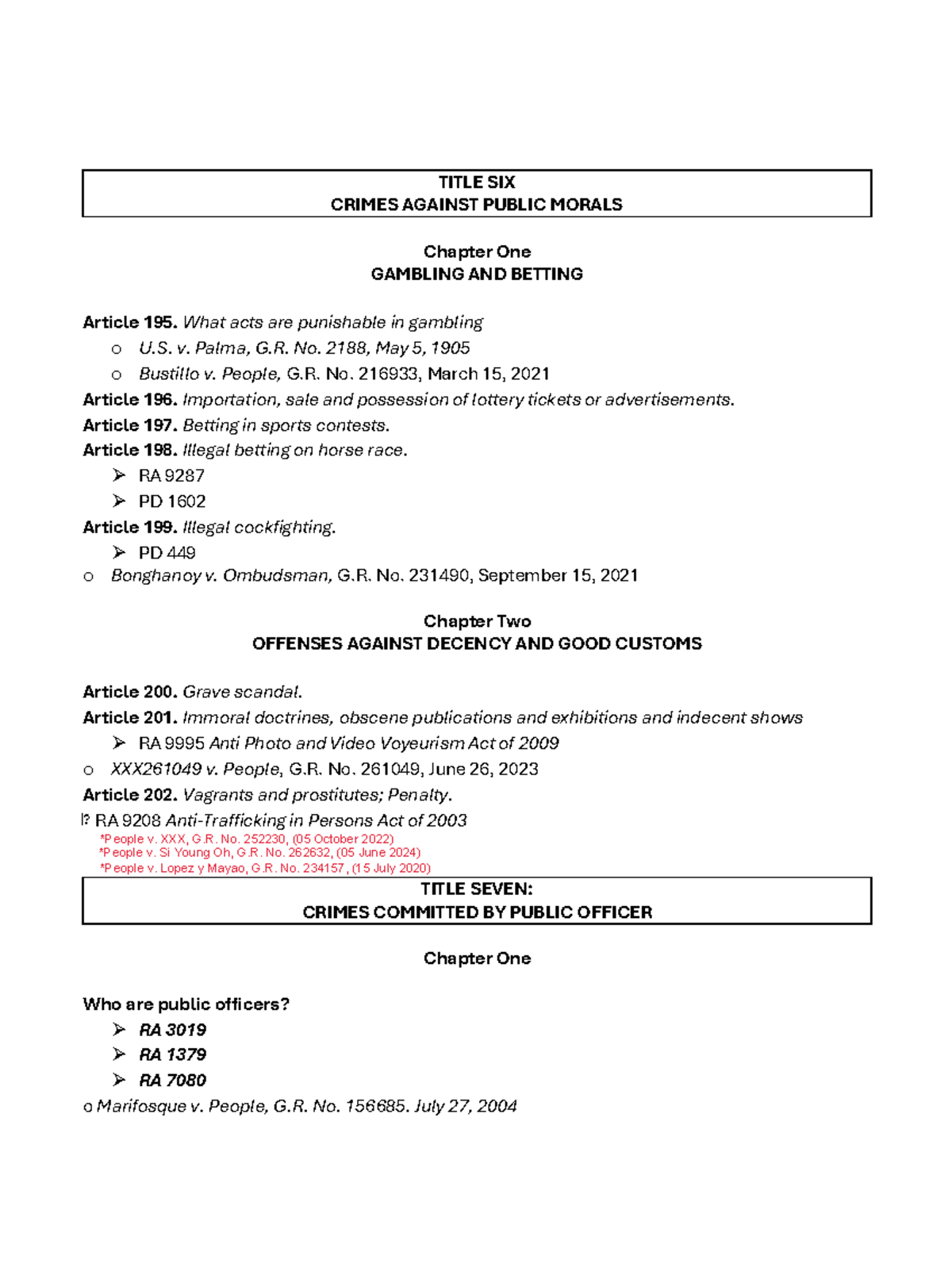 Criminal Law Title 6-7: Crimes Against Public Morals & Public Officers ...