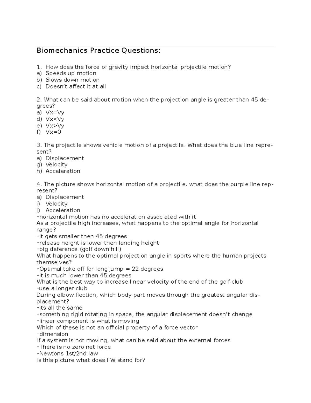 Sample/practice exam October 2019, questions and answers - Biomechanics ...