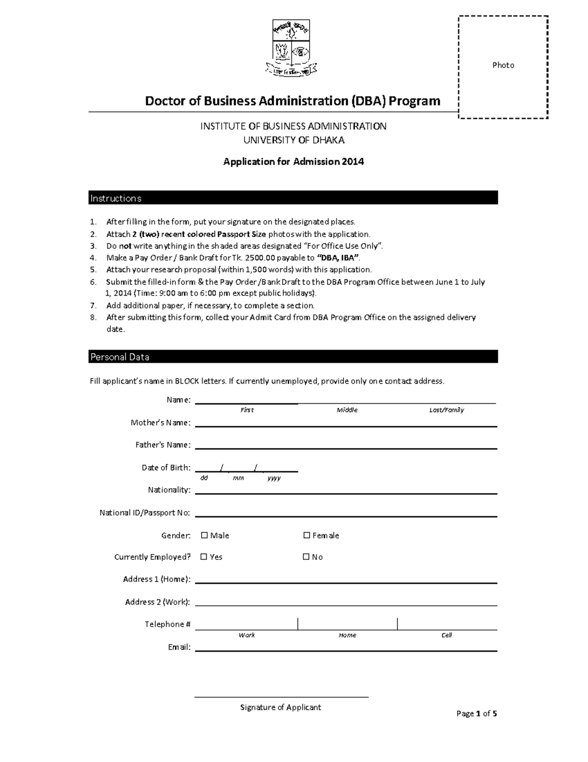 DBA Application Form - Admission Brochure 2014 - Studocu