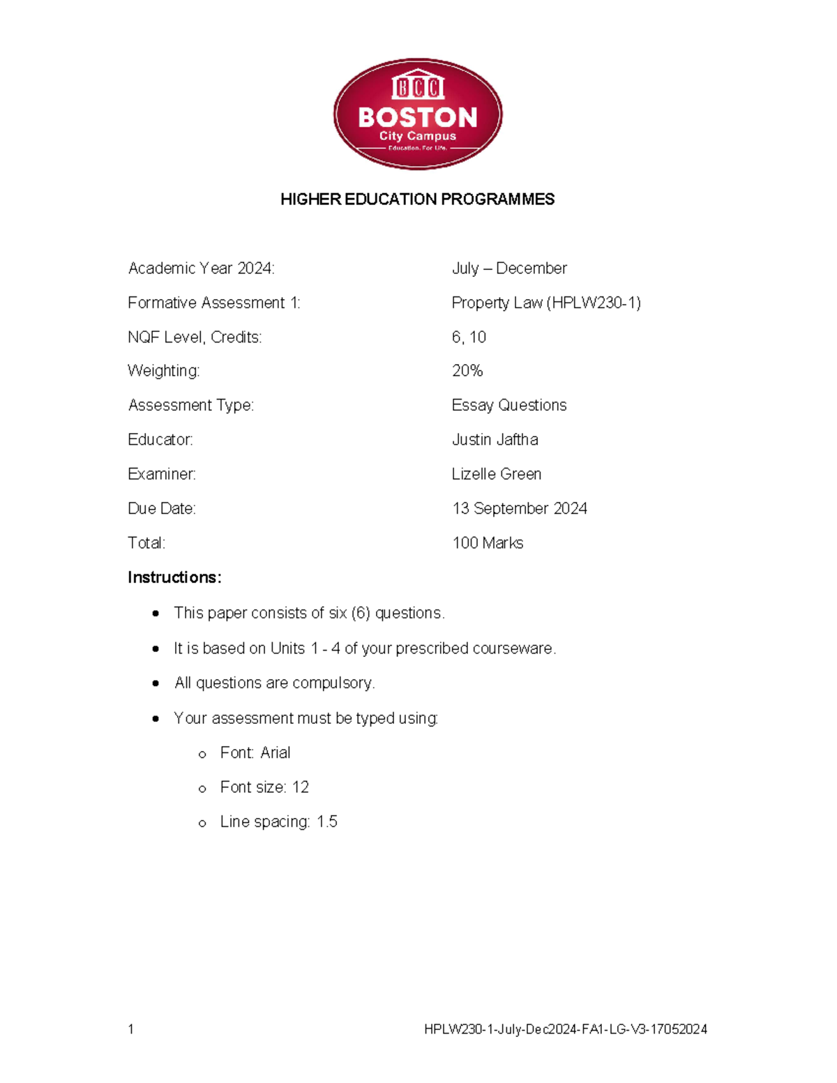 HPLW230-1-July-Dec2024-FA1-Essay Assessment Guide and Instructions ...