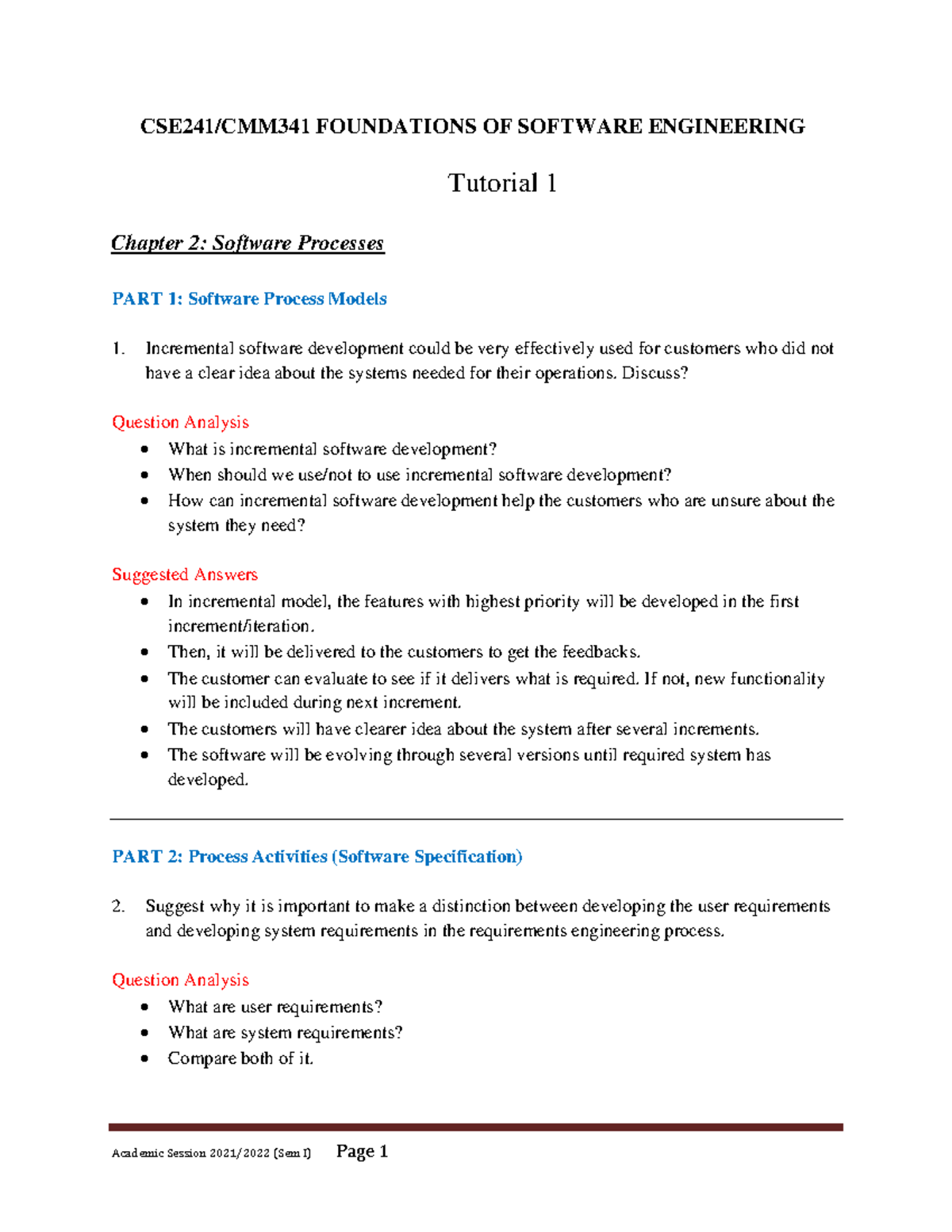CSE241/CMM341 Tutorial 1 Suggested Answers for Chapter 2: Software ...