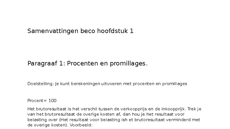Samenvattingen BECO Hoofdstuk 1: Procenten, Gemiddelden en Balans ...