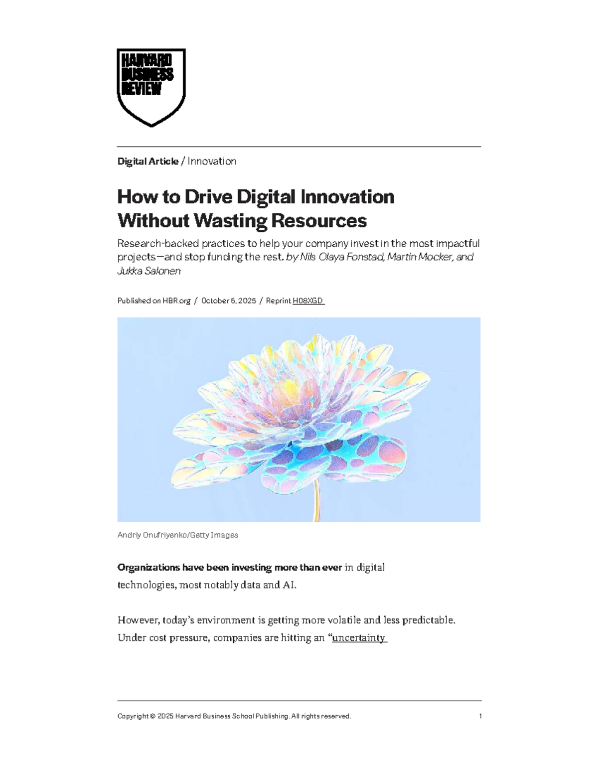HBR Digital Article: Driving Digital Innovation Efficiently (H08XGD ...