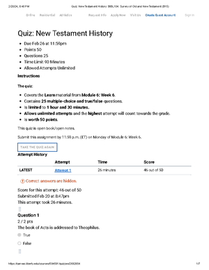 Quiz The Gospels BIBL104 Survey of Old and New Testament (B15) - Skip ...