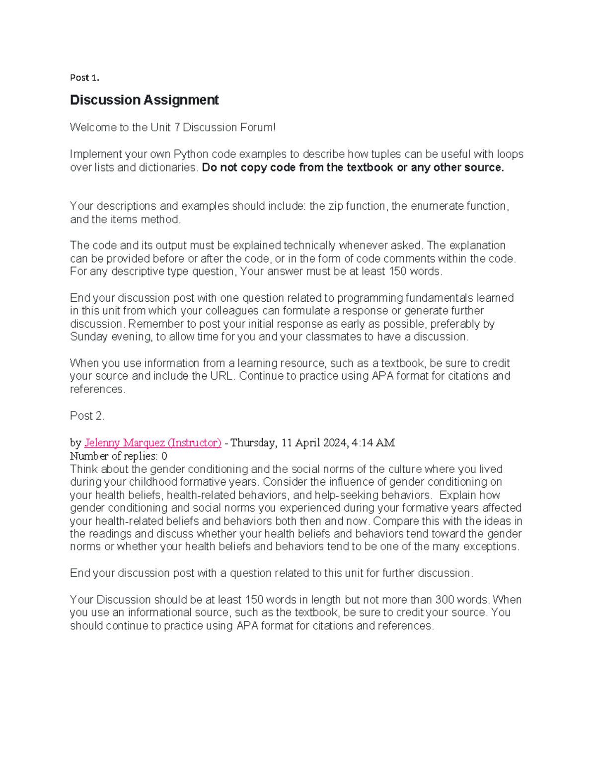Weeek 7 assgnmts - notes - Post 1. Discussion Assignment Welcome to the ...