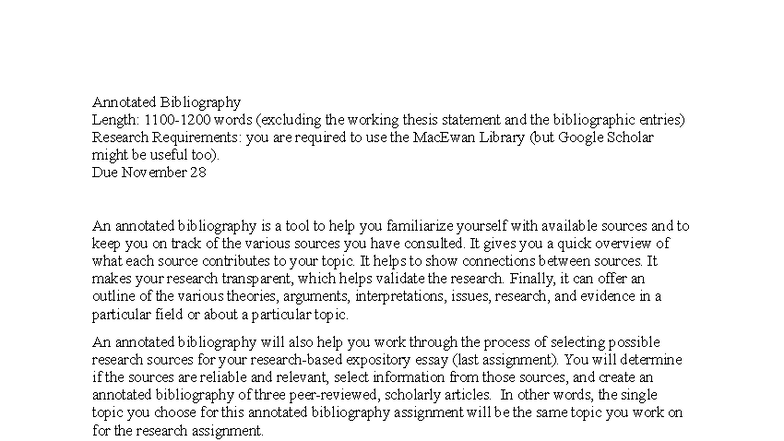 Annotated Bibliography for Research Assignment (ENG 101) - Studocu