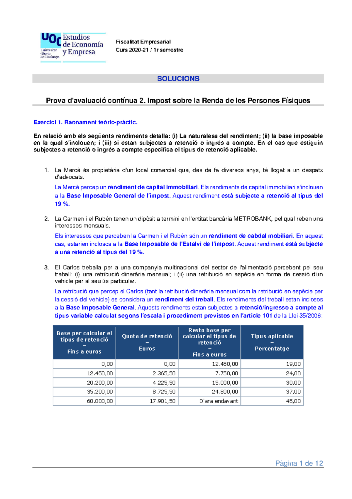 Solució PAC 1 IRPF - Fiscalitat Empresarial Curs 2020-21 / 1r semestre SOLUCIONS Prova d ...