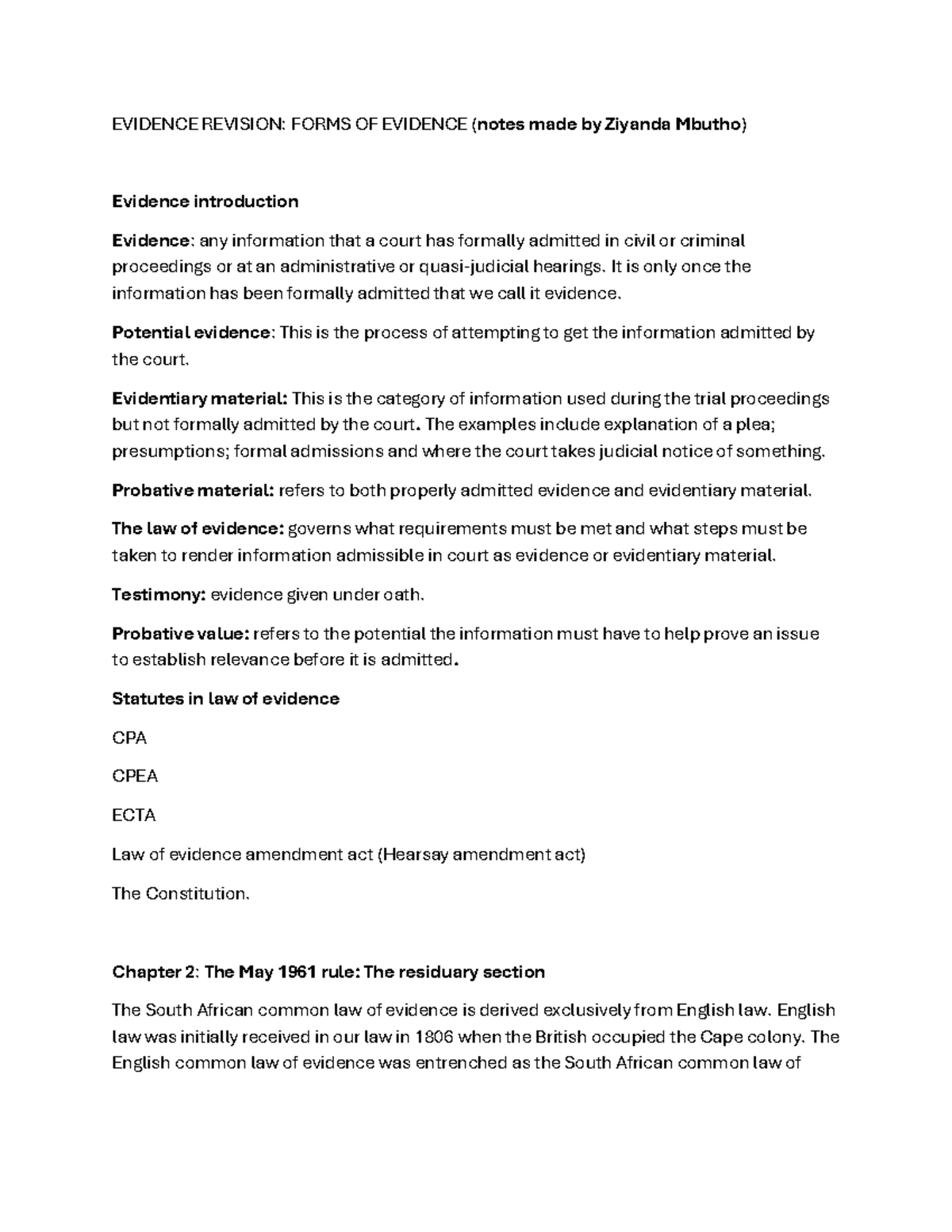 Evidence Revision Notes: Forms, Types, and Key Concepts - Studocu