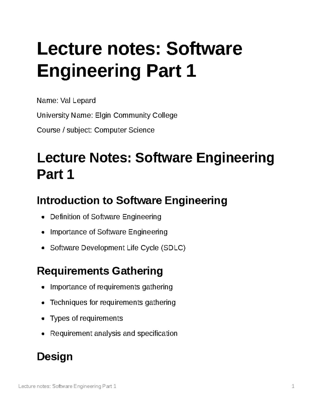 Lecture notes Software Engineering Part 1 - Lecture notes: Software ...
