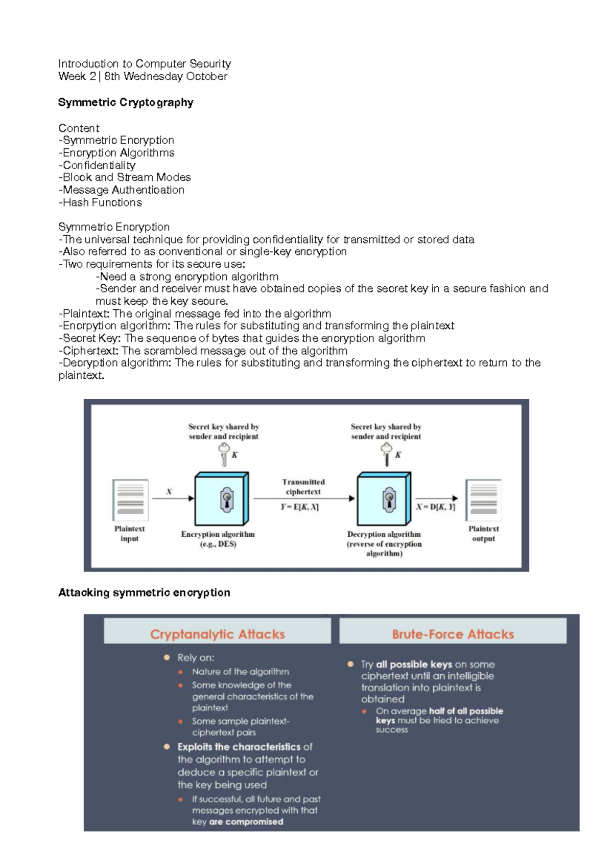 Introduction to Computer Security Week 2: Symmetric Cryptography Overview - Studocu
