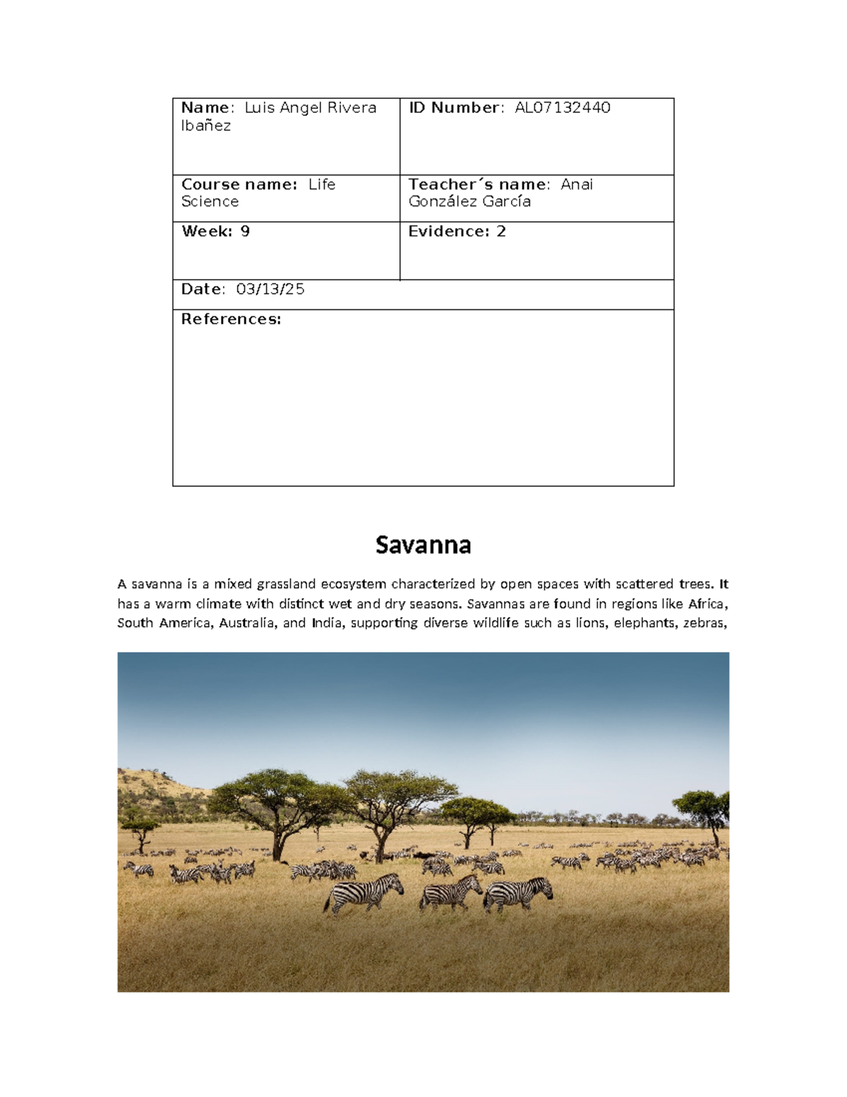 Evidence 2 - Life Science: Exploring Savanna Ecosystems and Wildlife ...