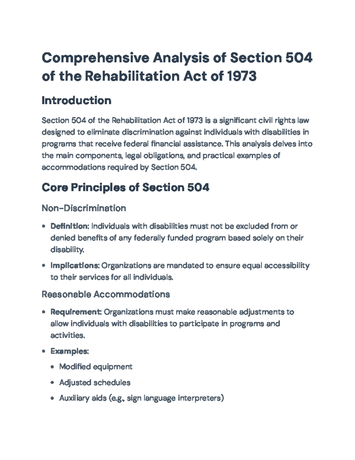 Analysis of Section 504: Rights and Accommodations Under the Rehab Act ...