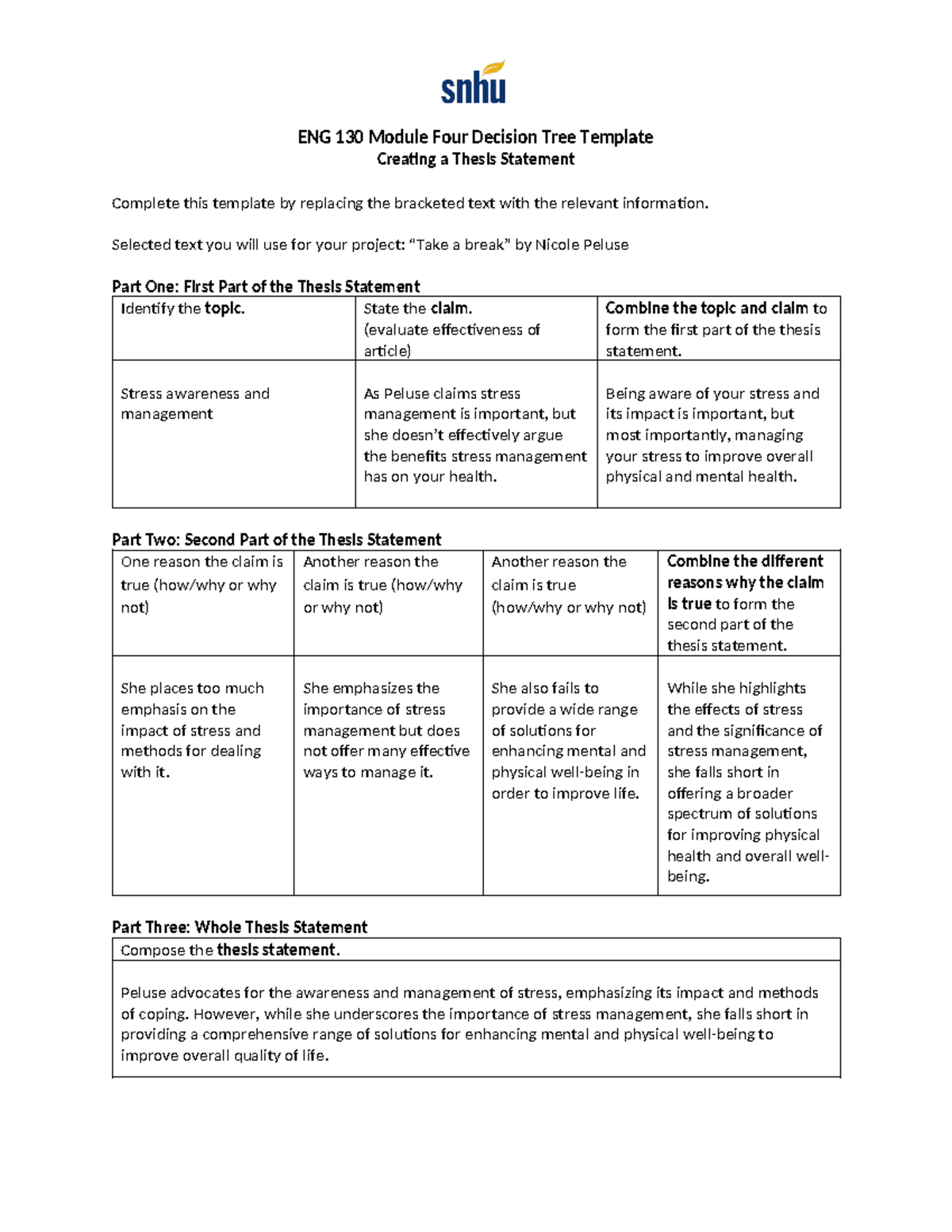 ENG 130 Module Four Thesis Statement Template and Guide - Studocu