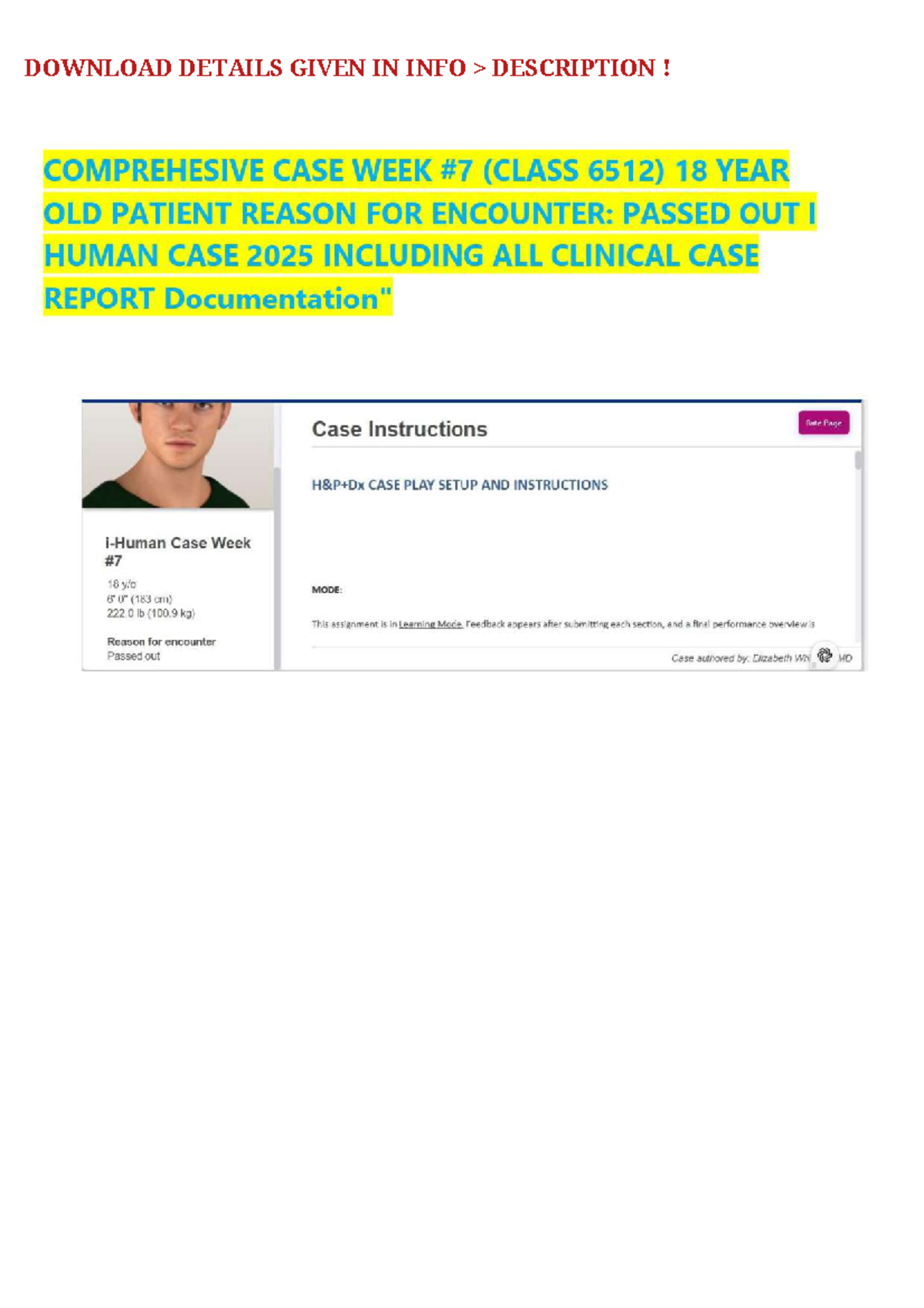 Comprehensive i Human Case Study 18-Year-Old Male with Syncope Week #7 ...