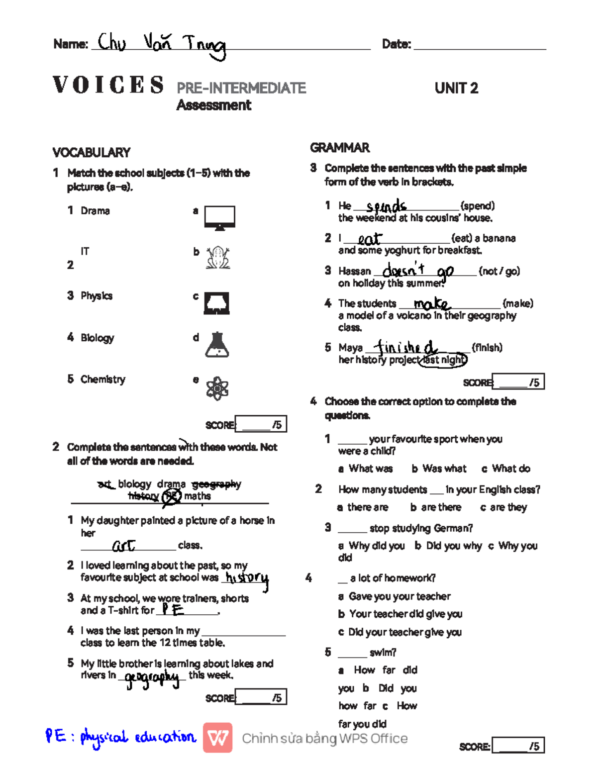 Unit 2 - Vocabulary & Grammar Assessment (ENG 101) - Studocu