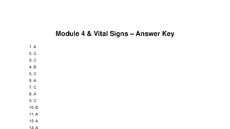 Module 4 Quiz Answers & Vital Signs - Answer Key - Studocu