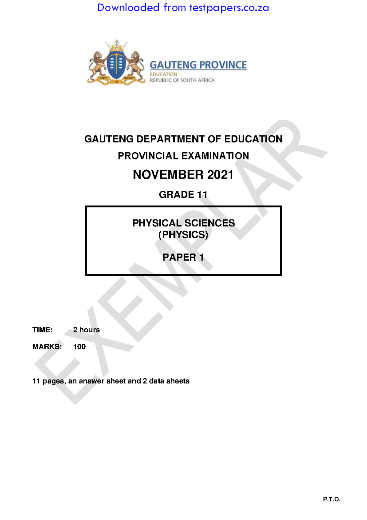 Grade 11 Physical Sciences P1 (ENG) November 2021 Exam Paper - Studocu