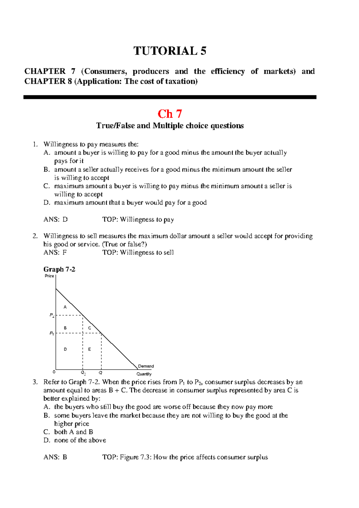 Tutorial 5 Solutions - Cheat sheet - TUTORIAL 5 CHAPTER 7 (Consumers ...