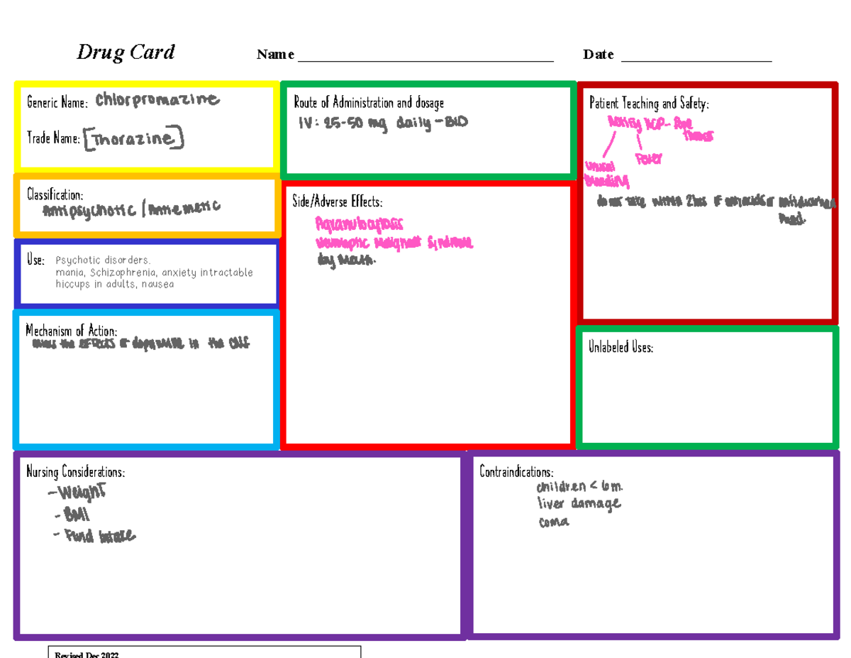 Week 12 Nursing Drug Cards for Pharmacology (PHM 101) - Studocu