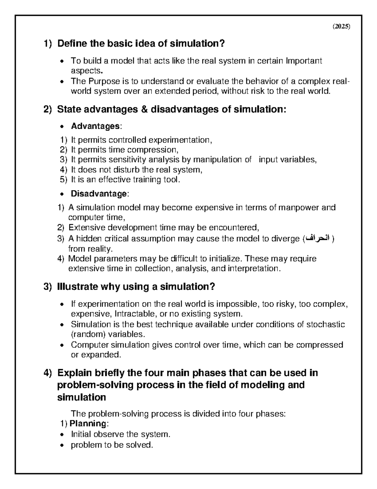 Simulation Final Sheet (2025) - Key Concepts and Techniques - Studocu