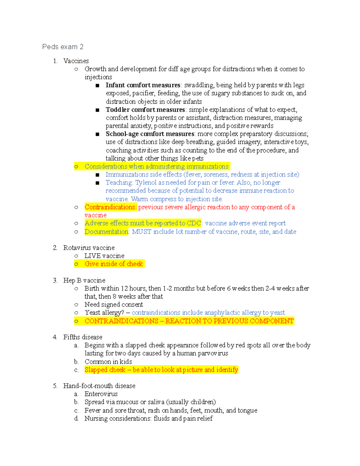 Peds exam 2 - peds exam 2 study guide review - Peds exam 2 Vaccines ...