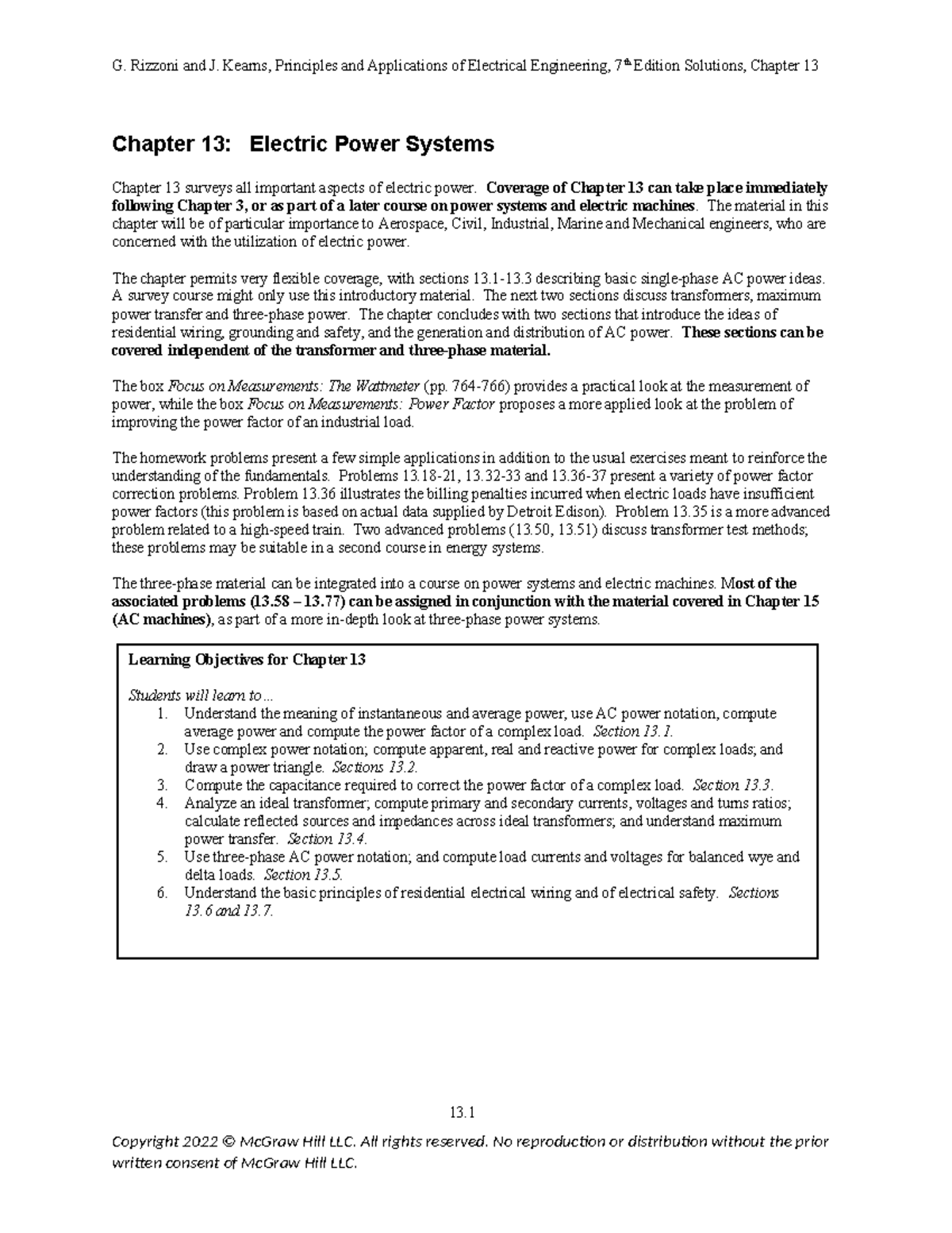 Rizzoni Principles 7e Chapter 13: Electric Power Systems Overview - Studocu