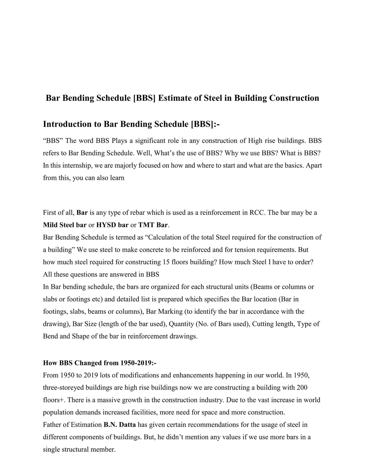 Bar Bending Schedule (BBS) for Steel in Building Construction - Studocu