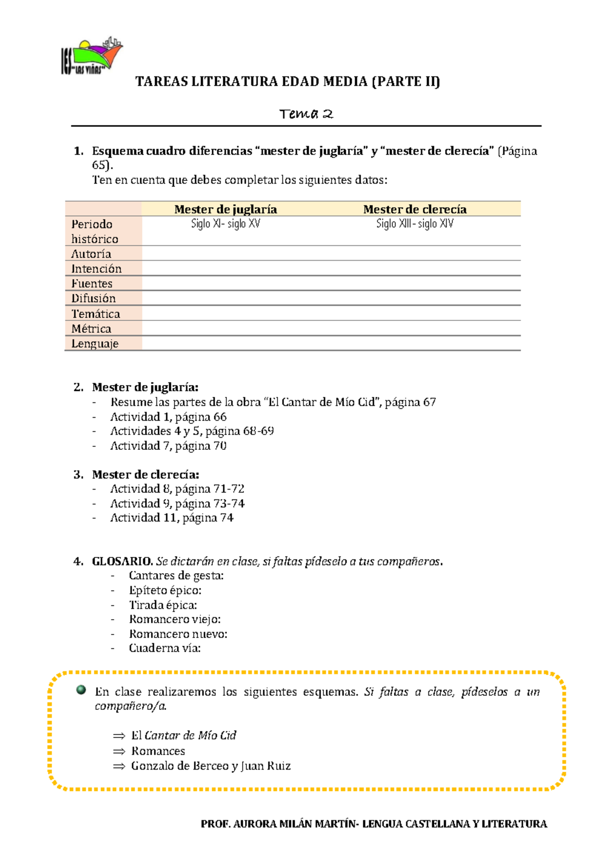 Tareas Literatura Edad Media II: Mester de Juglaría y Clerecía - Studocu