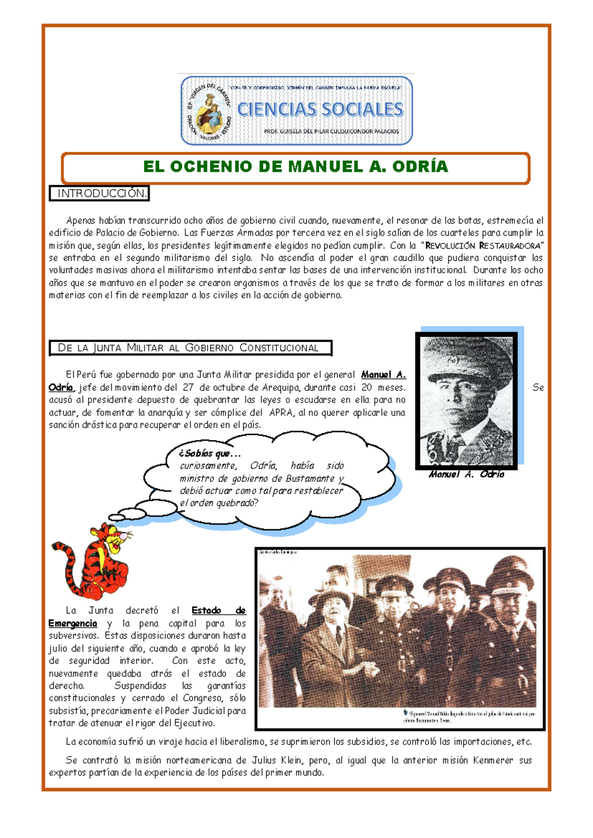 Ochenio de Manuel A. Odría: Análisis y Contexto Histórico - Studocu